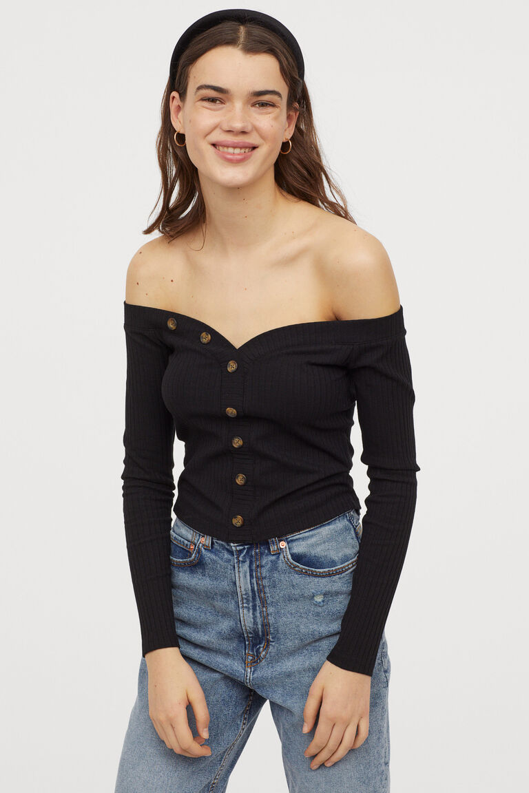 Ribbed, off-the-shoulder top