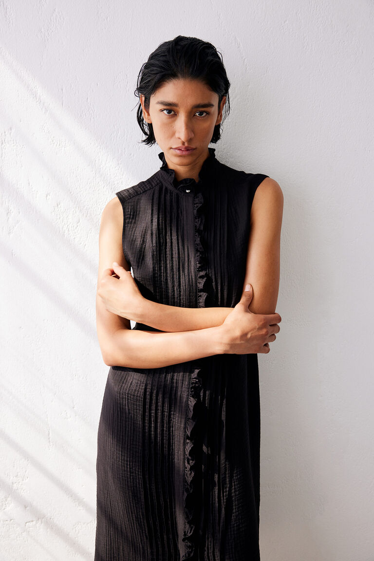 Frill-trimmed muslin dress