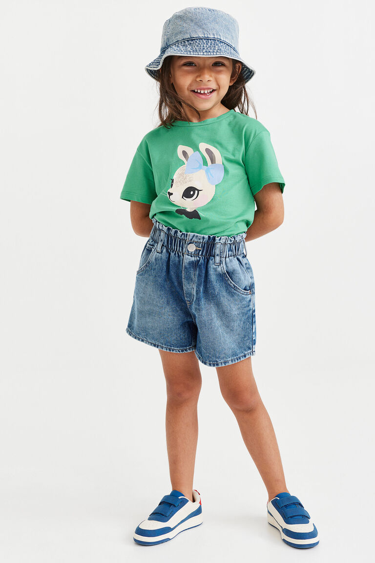 Denim paper bag shorts