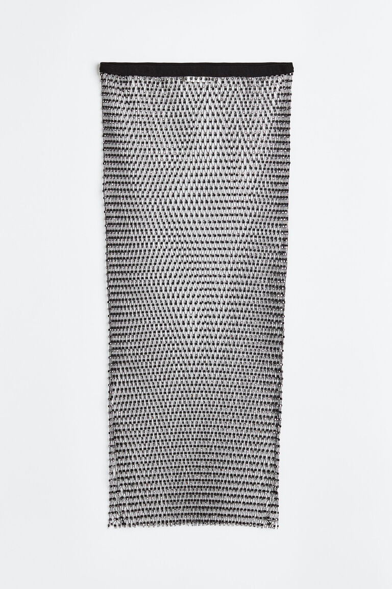 Rhinestone-embellished fishnet skirt