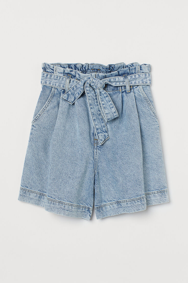 Denim paper bag shorts