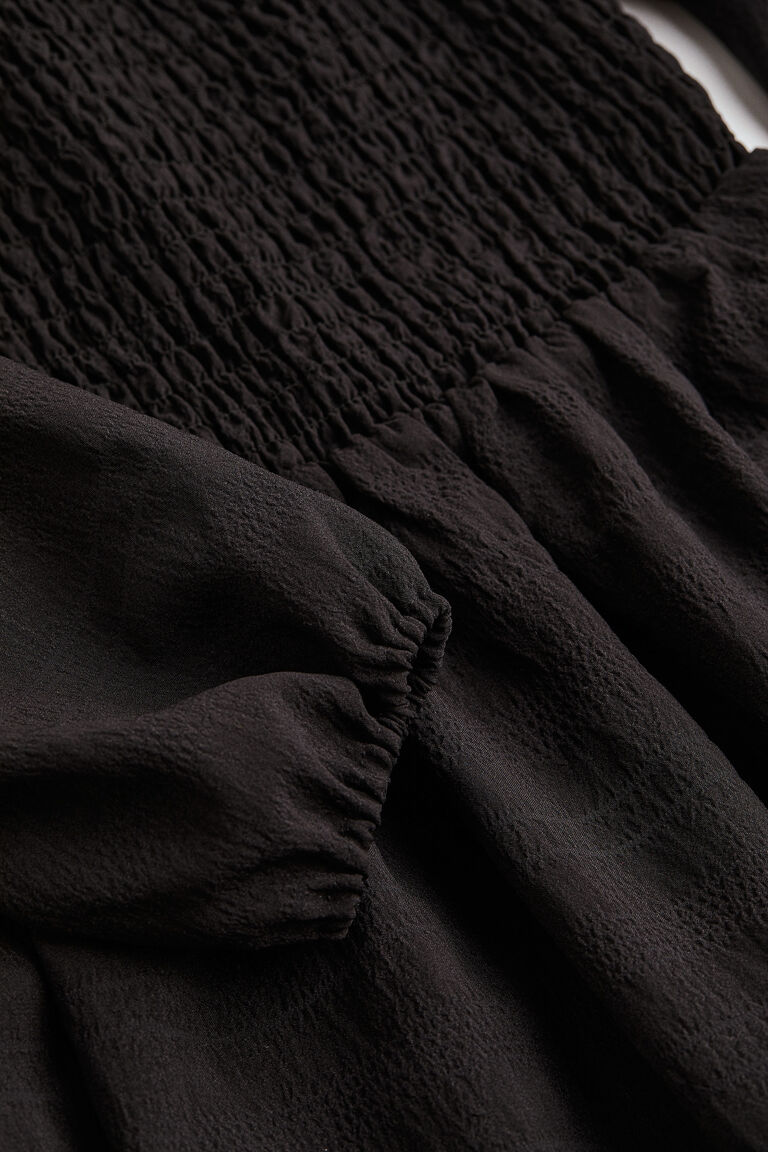 Smocking-detail crêpe dress