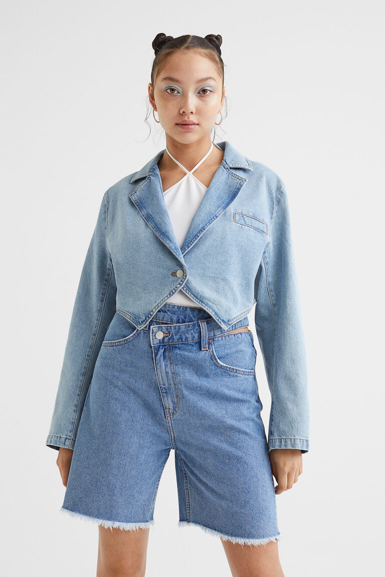 Cropped denim blazer