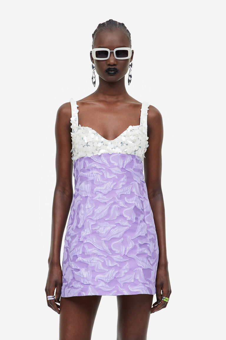 Embellished jacquard-weave mini dress