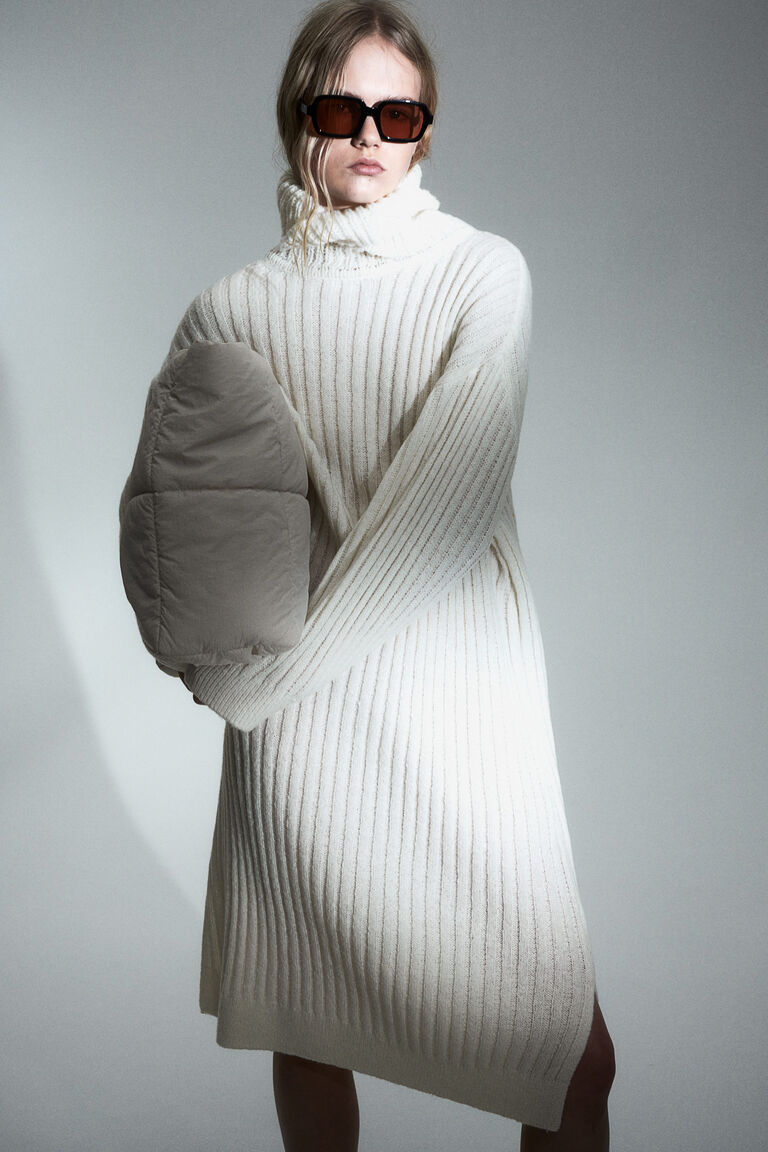 Rib-knit polo-neck dress