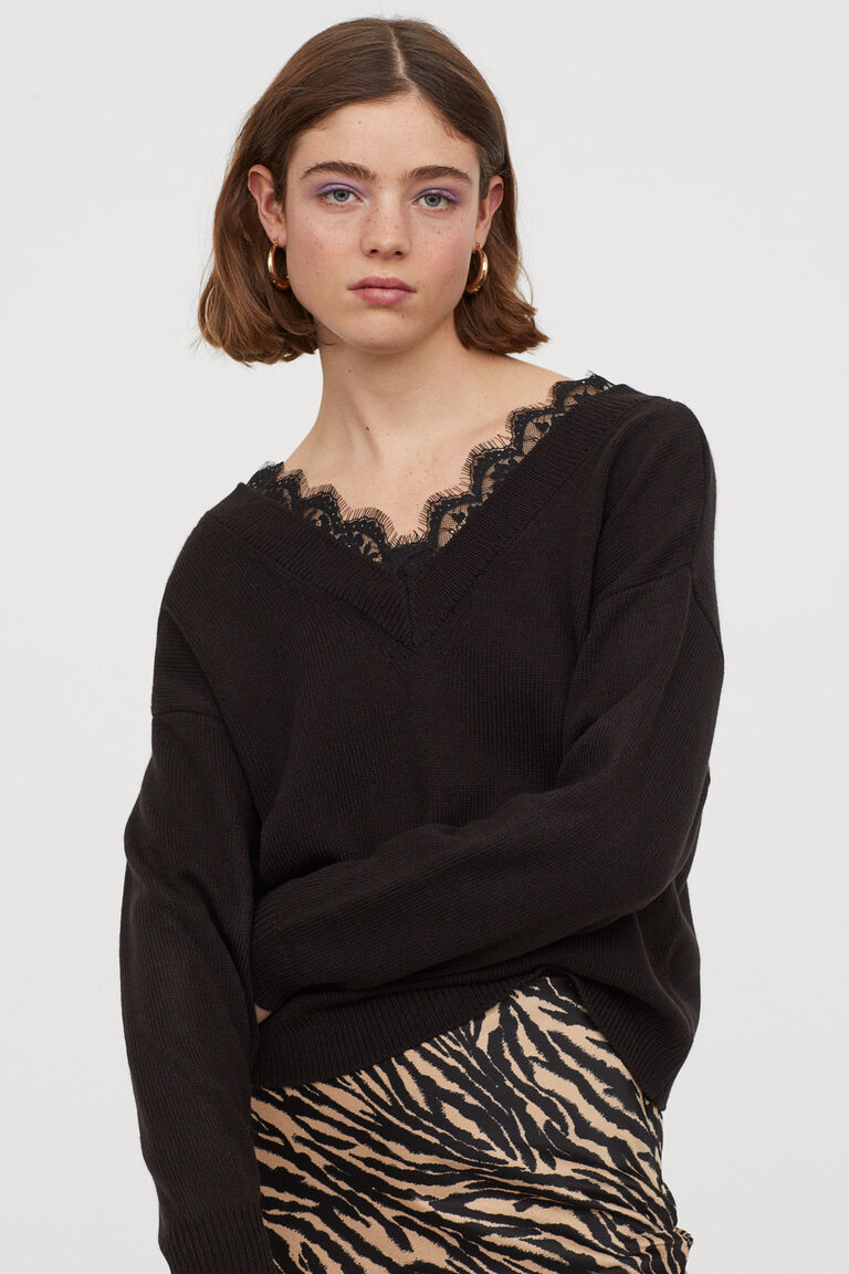 Lace-trimmed jumper