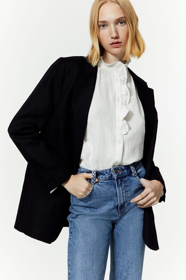 Frill-trimmed muslin blouse