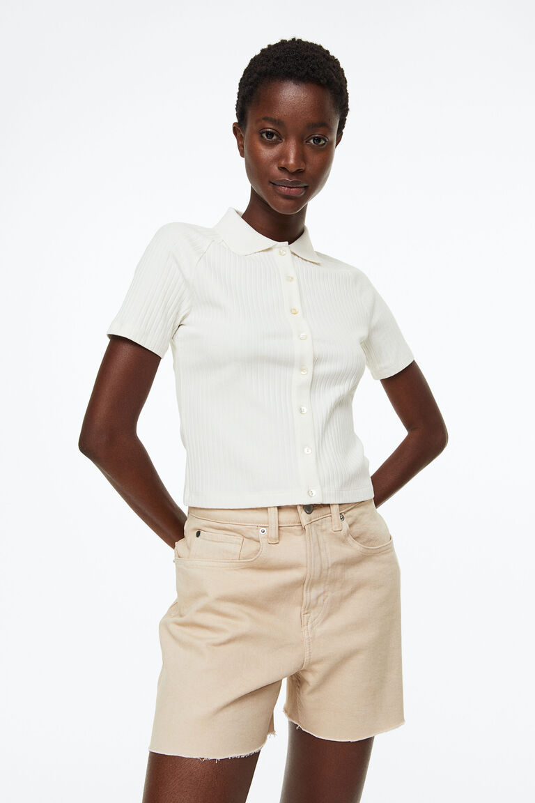 Collared button-front top
