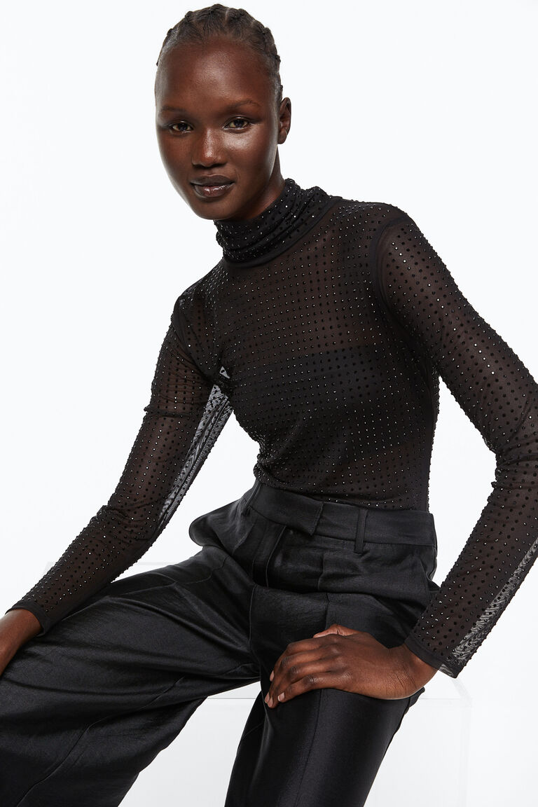 Rhinestone-embellished mesh body