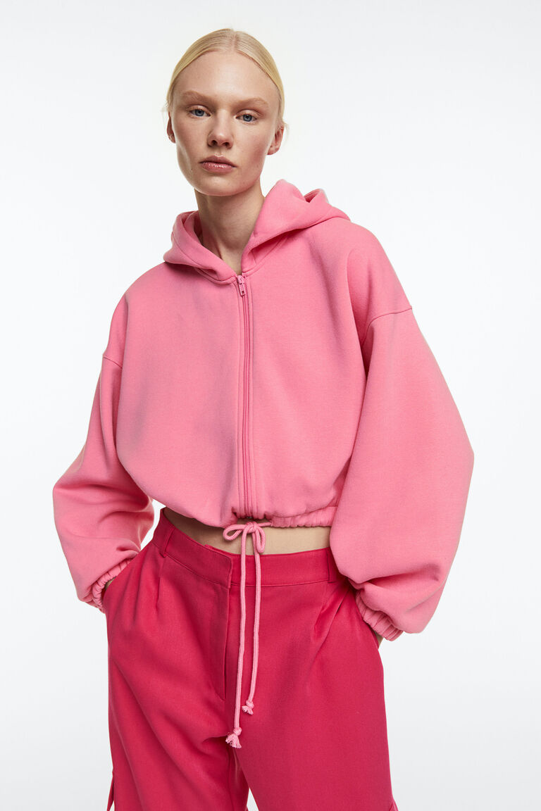 Drawstring zip-through hoodie