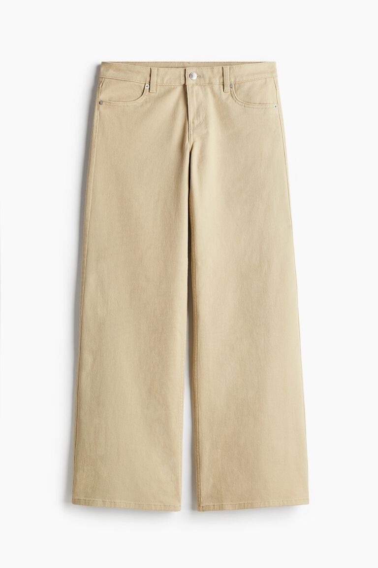 Low-waisted twill trousers