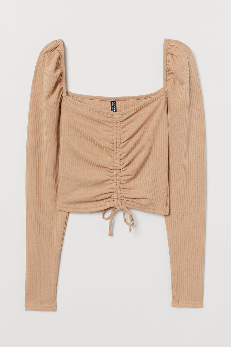 Ribbed drawstring top