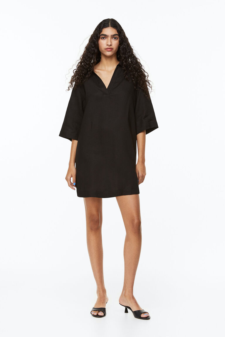 Linen-blend collared dress