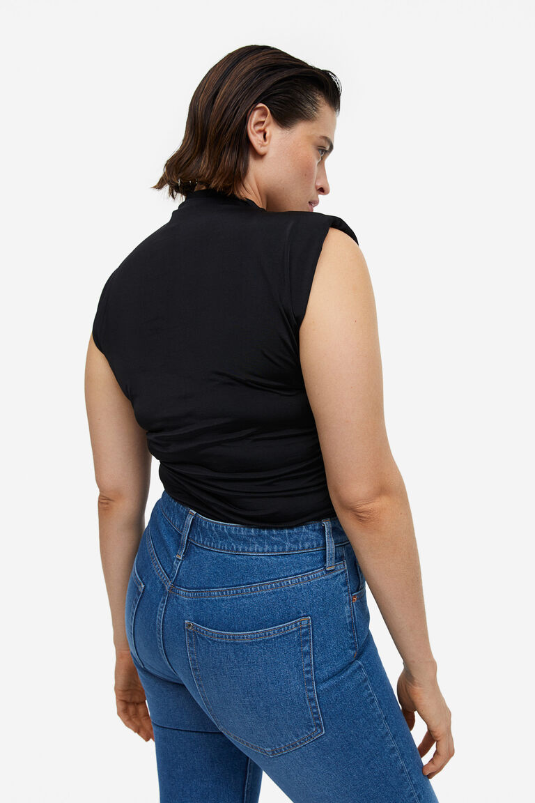 Draped shoulder-pad top