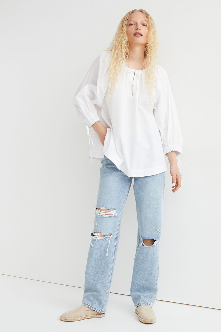 Drawstring cotton blouse