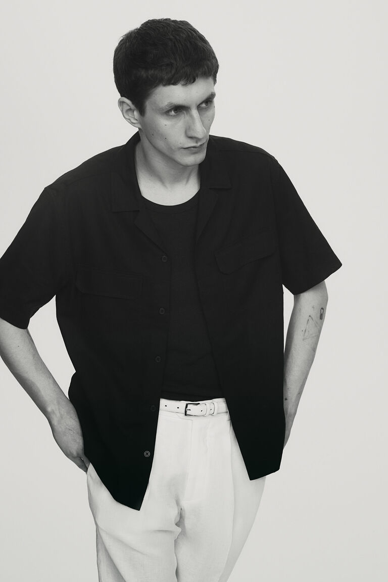 Regular Fit Linen-blend utility shirt