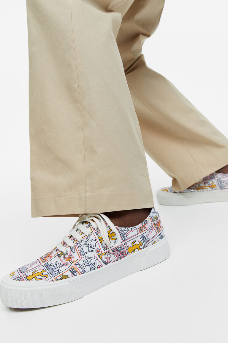 Patterned canvas trainers
