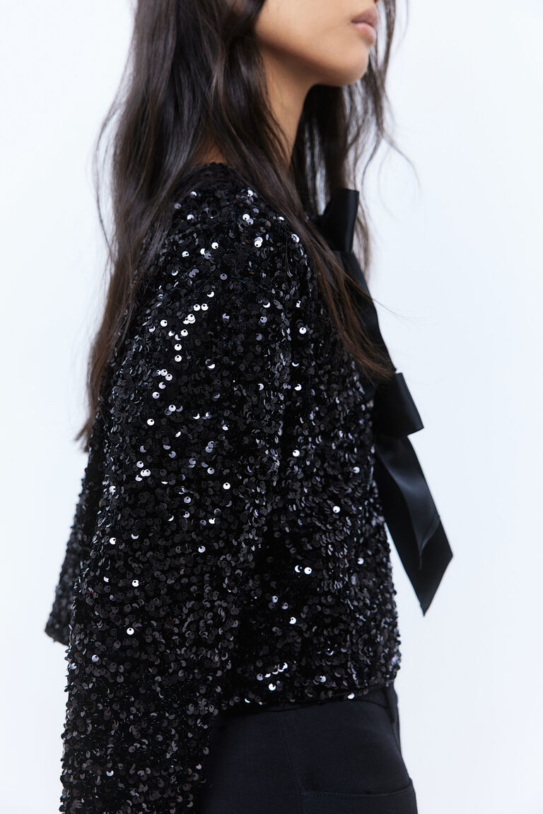 Sequined bow-front jacket