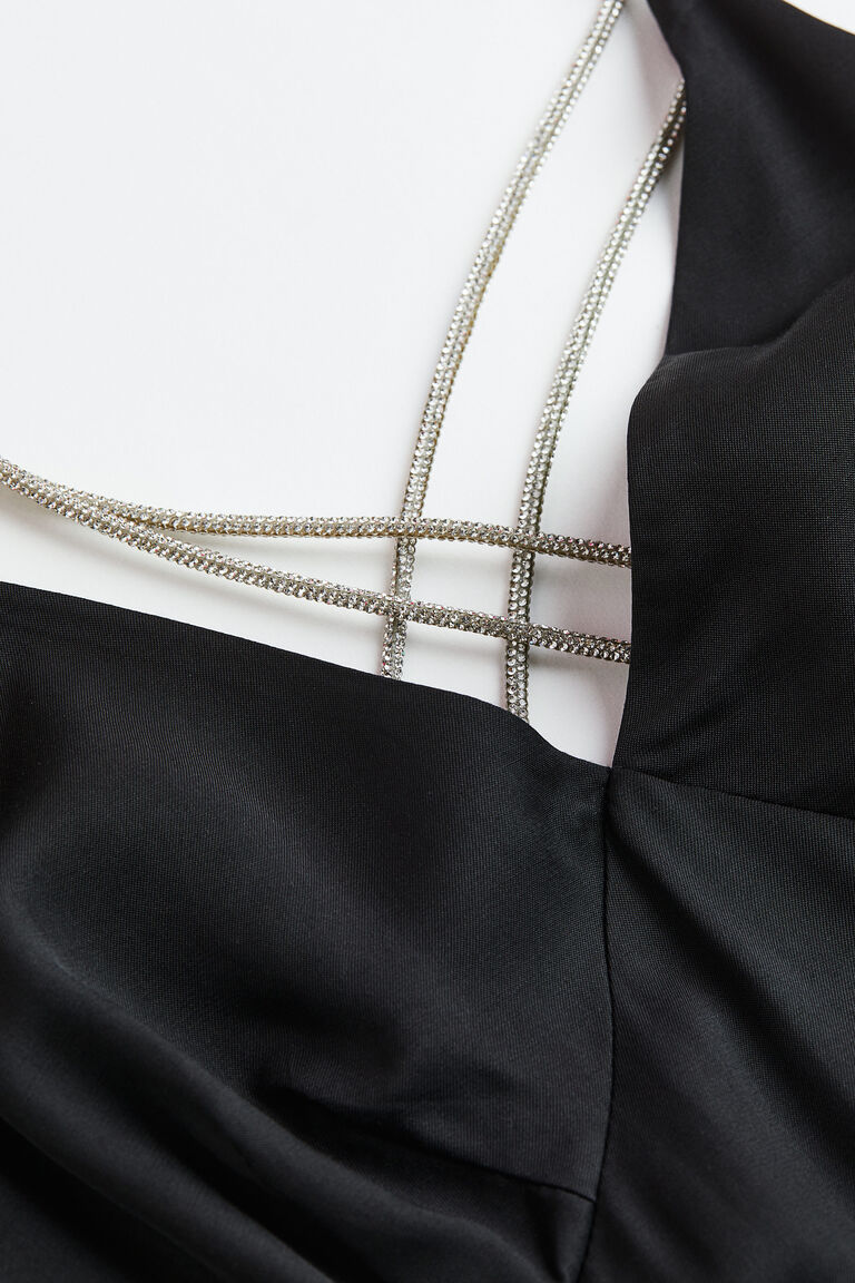 Rhinestone-strap satin dress