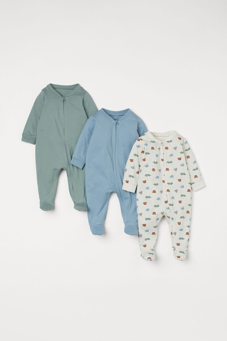 3-pack zip-up pyjamas