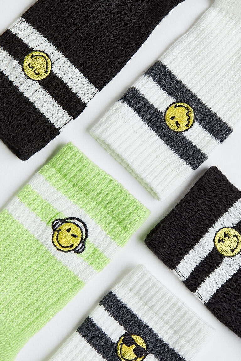5-pack embroidered-motif socks