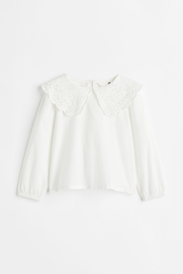 Broderie-detail collared blouse