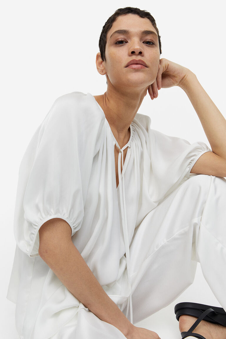 Oversized tie-top blouse