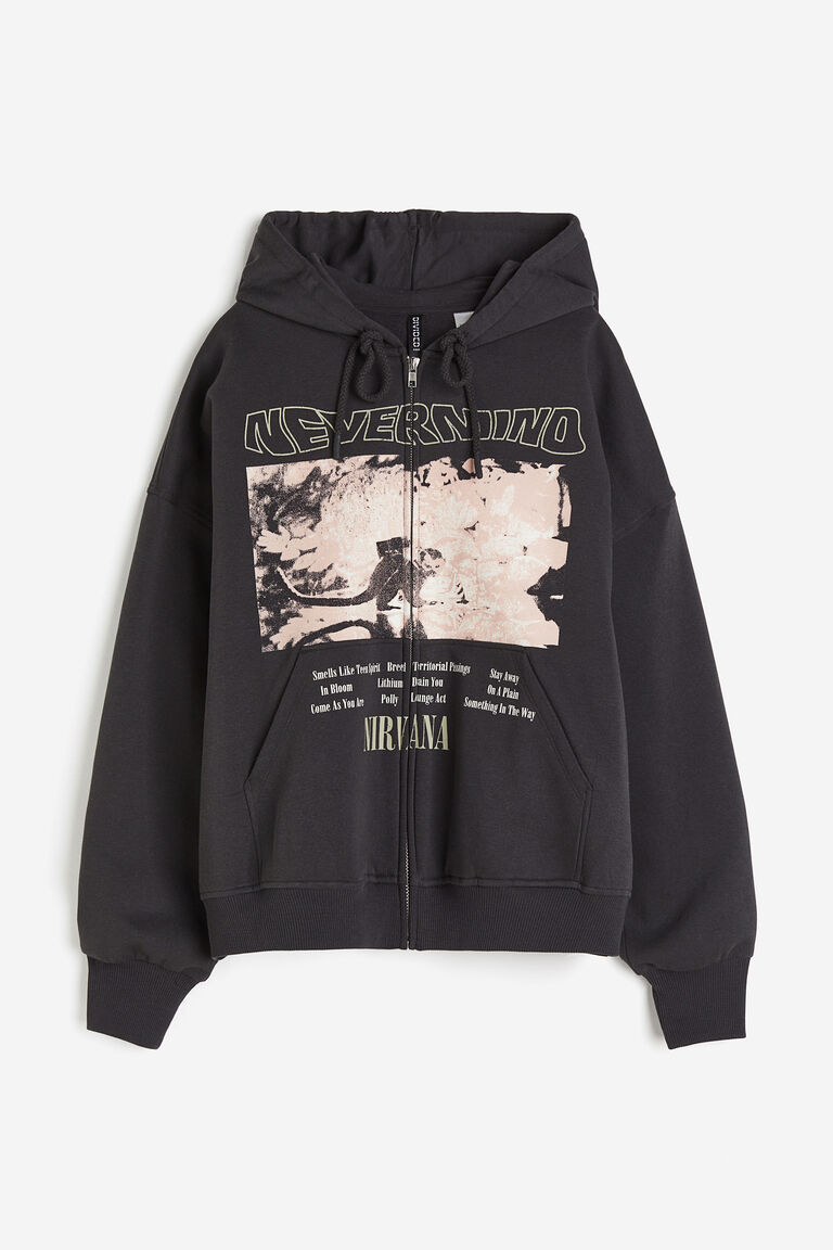 Oversized printed zip-through hoodie