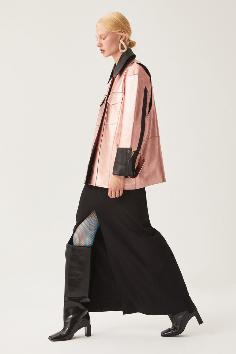 Metallic-coated leather jacket