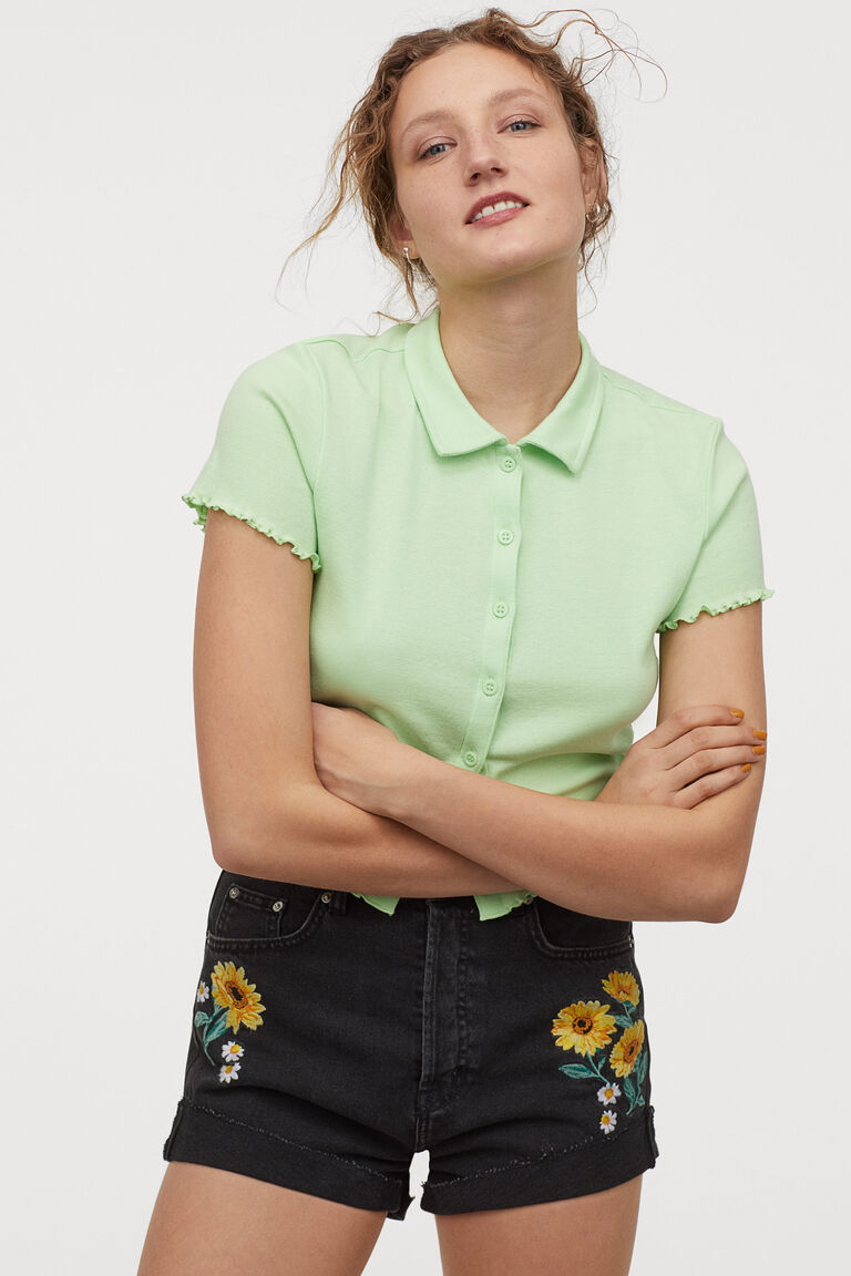 Embroidered denim shorts