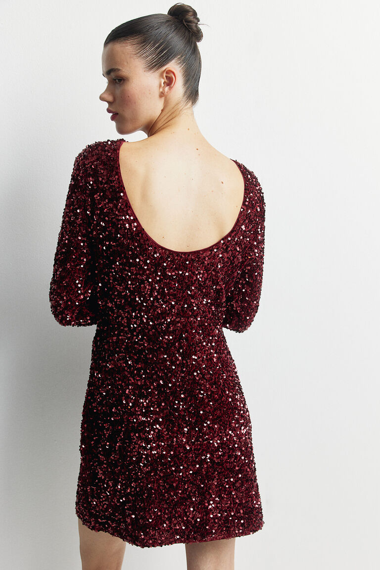 MAMA Sequined deep-back dress