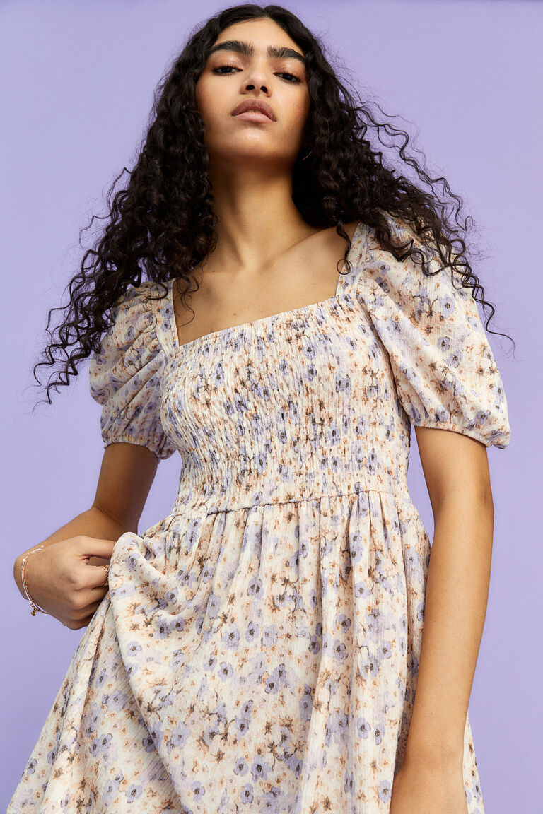 Smocking-detail dress