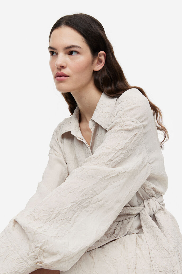 Textured-weave wrap dress