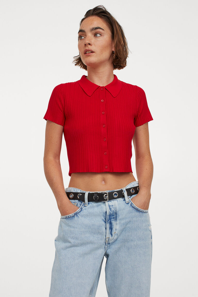 Collared ribbed top