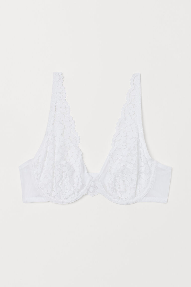 Non-padded underwired lace bra