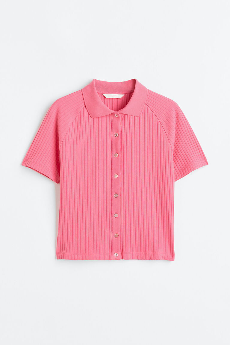 Collared button-front top