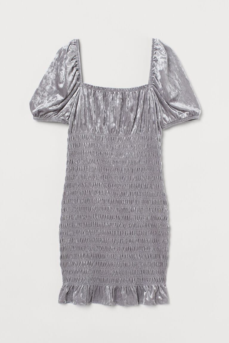Smocked velour dress
