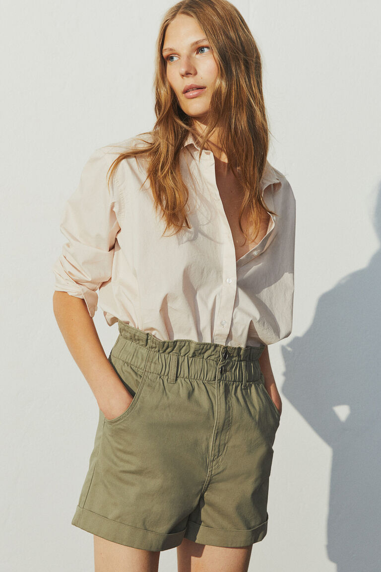 Cotton paper bag shorts