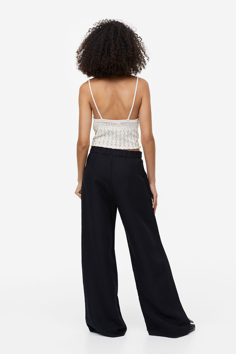 Wide linen-blend trousers