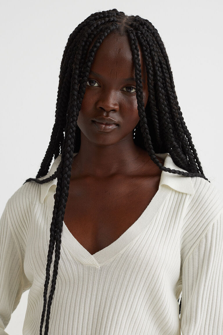 Collared rib-knit top