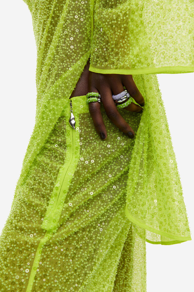 Embellished mesh trousers