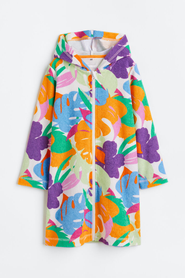 Patterned terry dressing gown