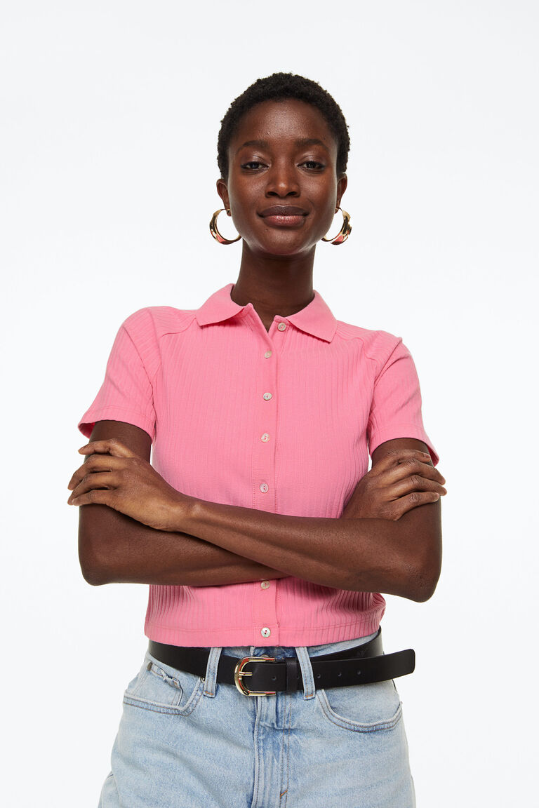 Collared button-front top