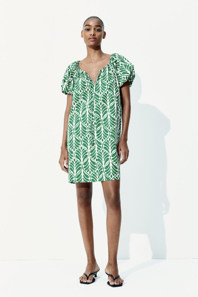 Drawstring-neck dress