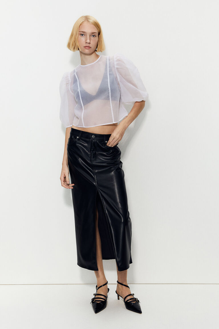 Puff-sleeved organza top