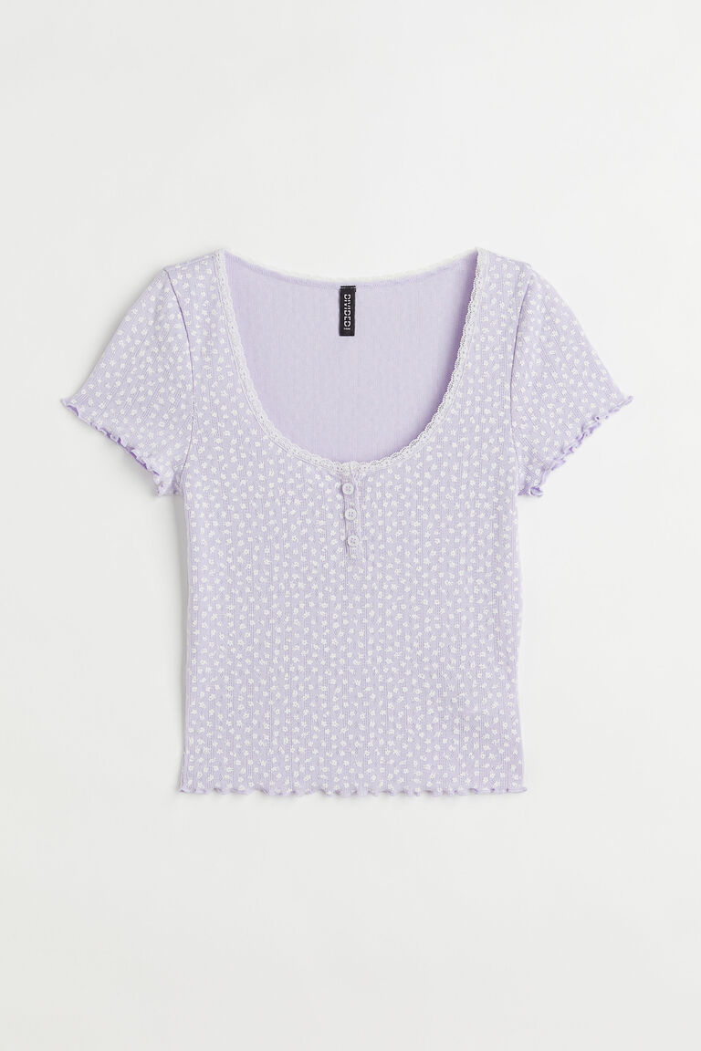 Ribbed button-placket T-shirt