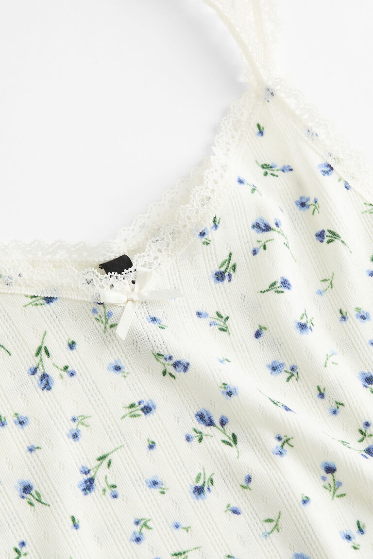 Lace-trimmed ribbed vest top