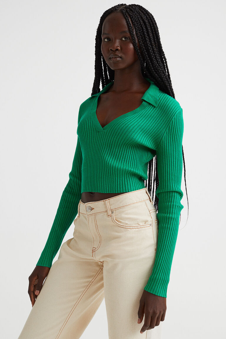 Collared Rib Knit Top