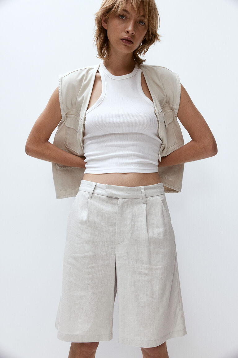 Linen-blend tailored shorts
