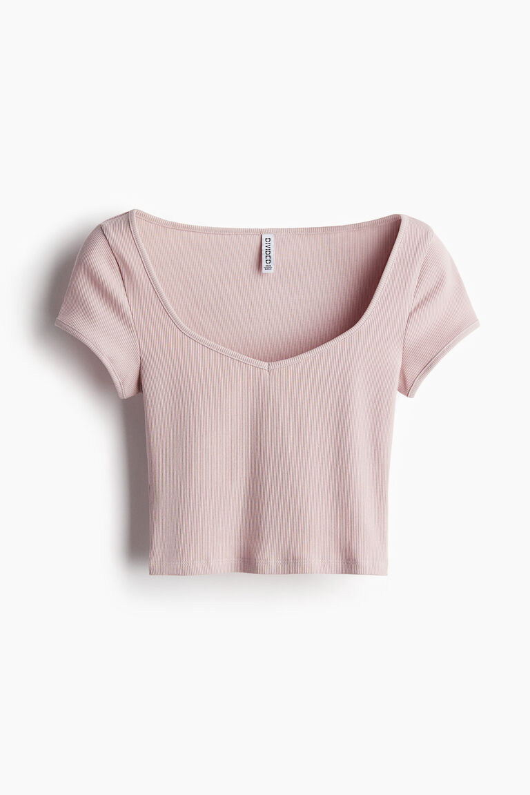 Ribbed sweetheart-neck T-shirt